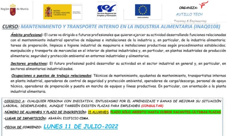 Abarán acogerá un curso de 'Mantenimiento y transporte interno de la ...